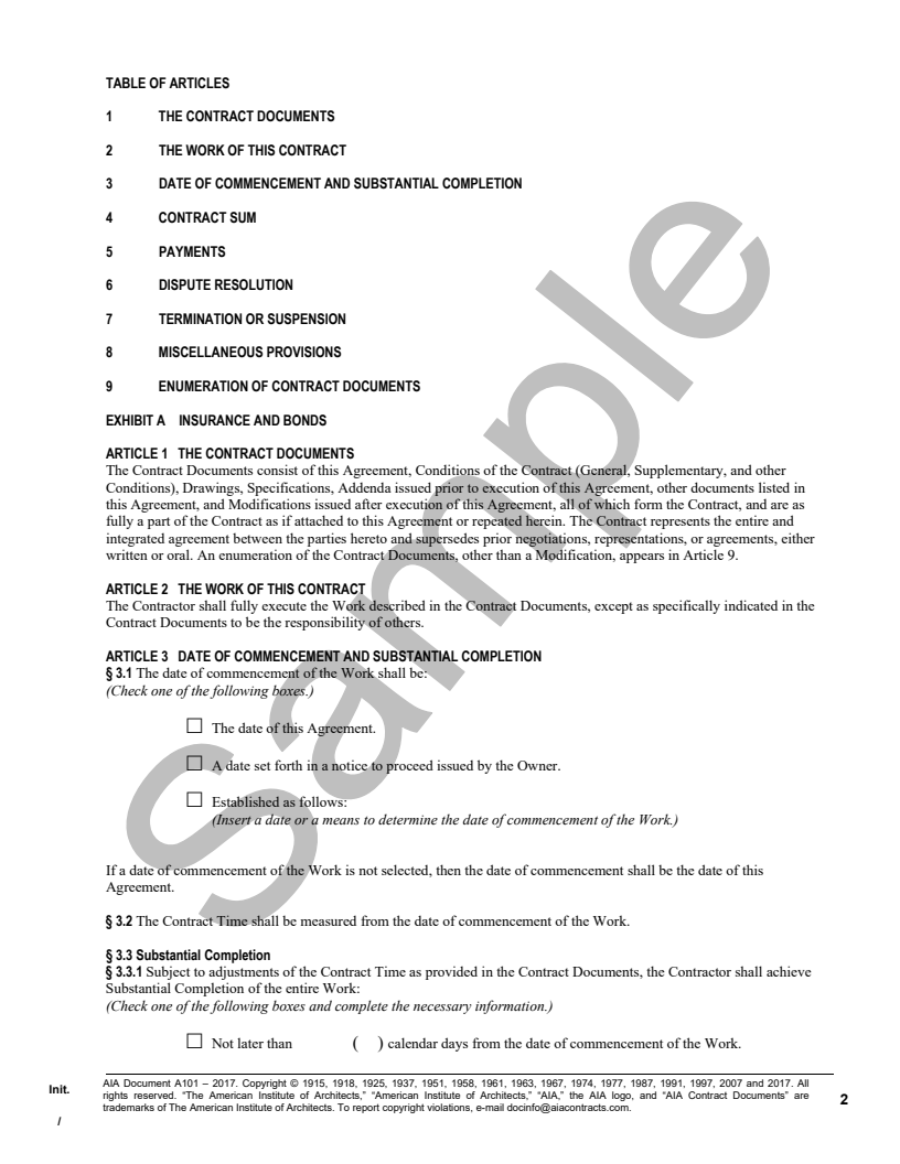 A101 Is A Fixed price Contract Between Owner And Contractor For A