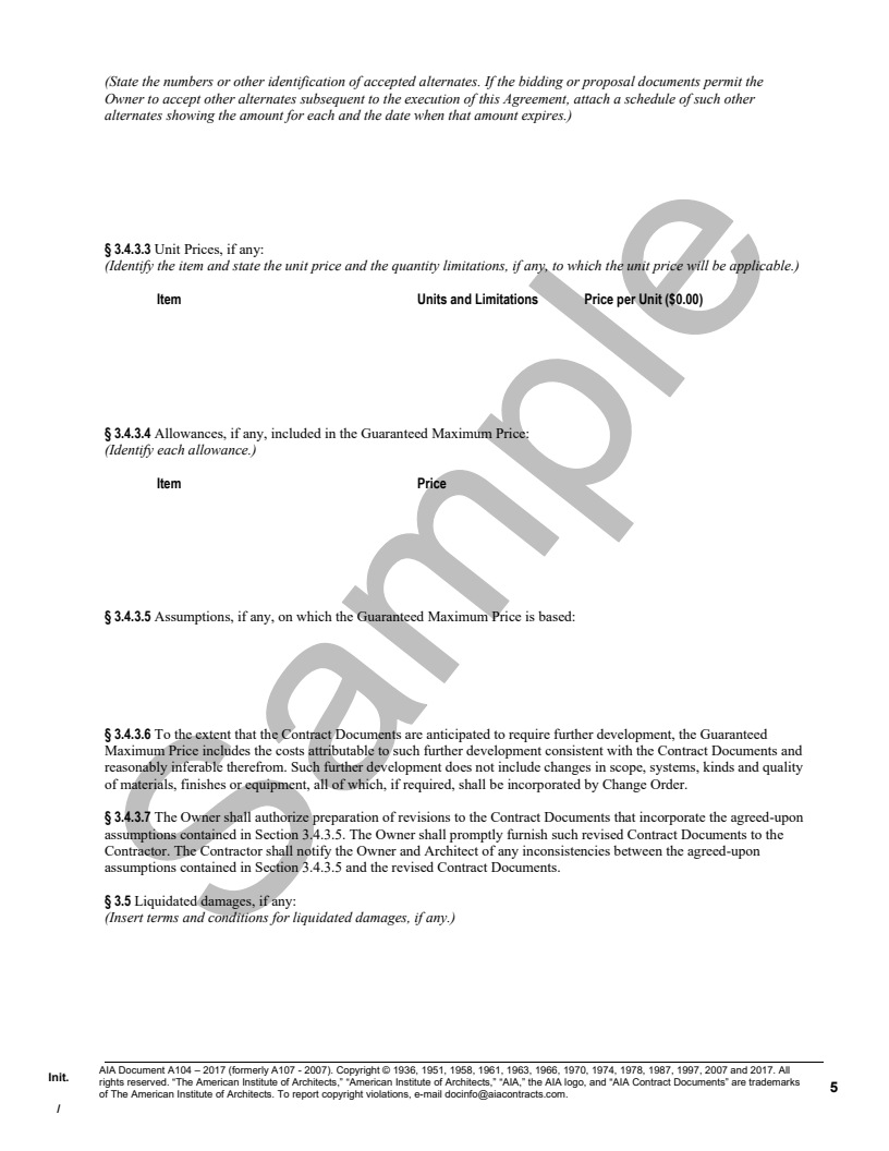 A104- 2017 (formerly A107-2007) Owner-Contractor Agreement
