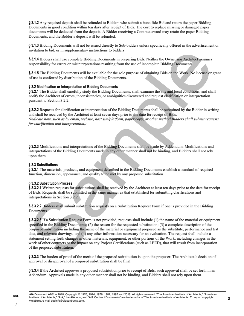 A701–2018 Instructions to Bidders