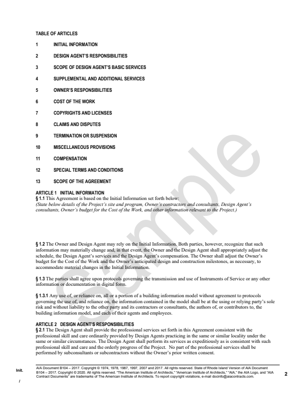 B104-2017 RI, State of Rhode Island Version of AIA Document B102™–2017 ...