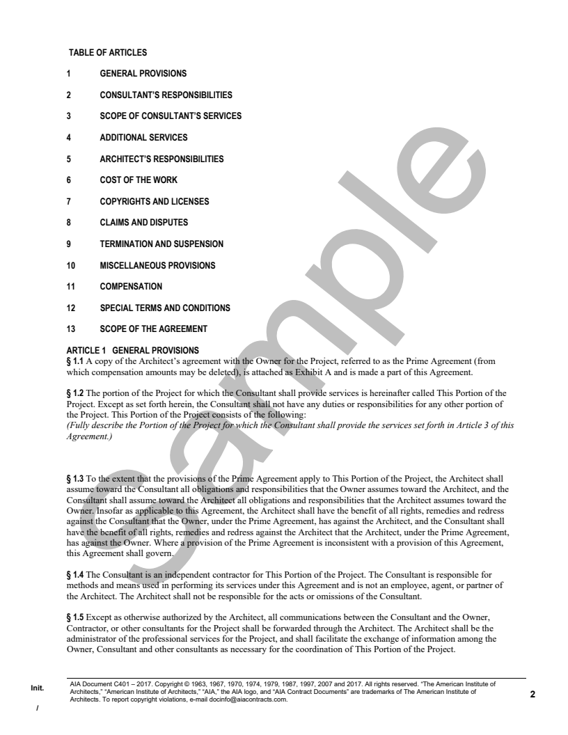 C401-2017 Architect-Consultant Agreement