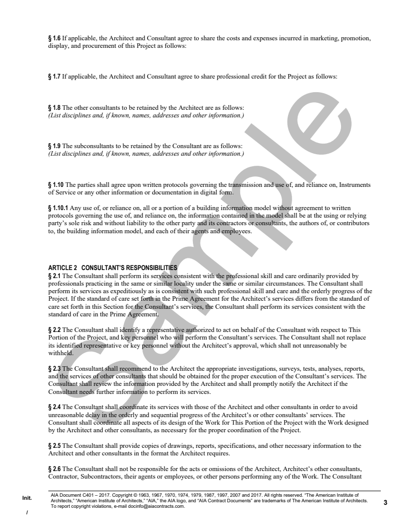 C401-2017 Architect-Consultant Agreement