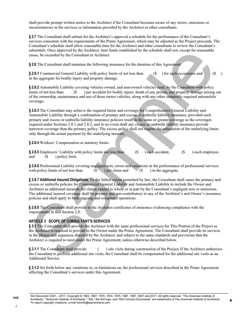 C401-2017 Architect-Consultant Agreement