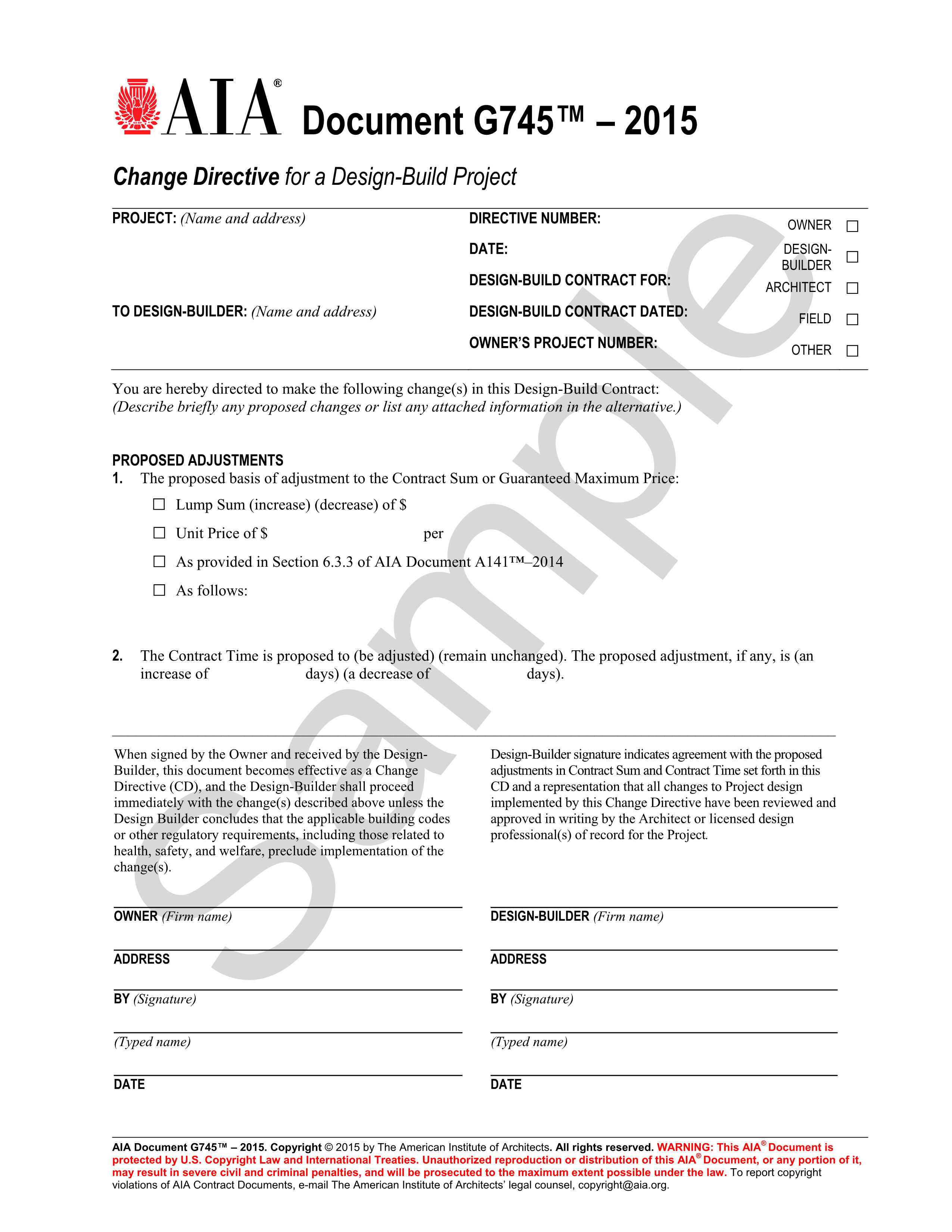 G745- 2015 Change Directive, Design-Build